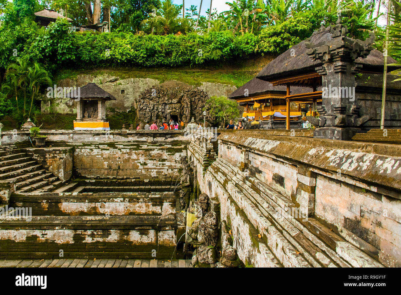 Ancient pool of the balinese temple Goa Gajah, Elephant Cave in Bali, Unesco in Indonesia Stock ...