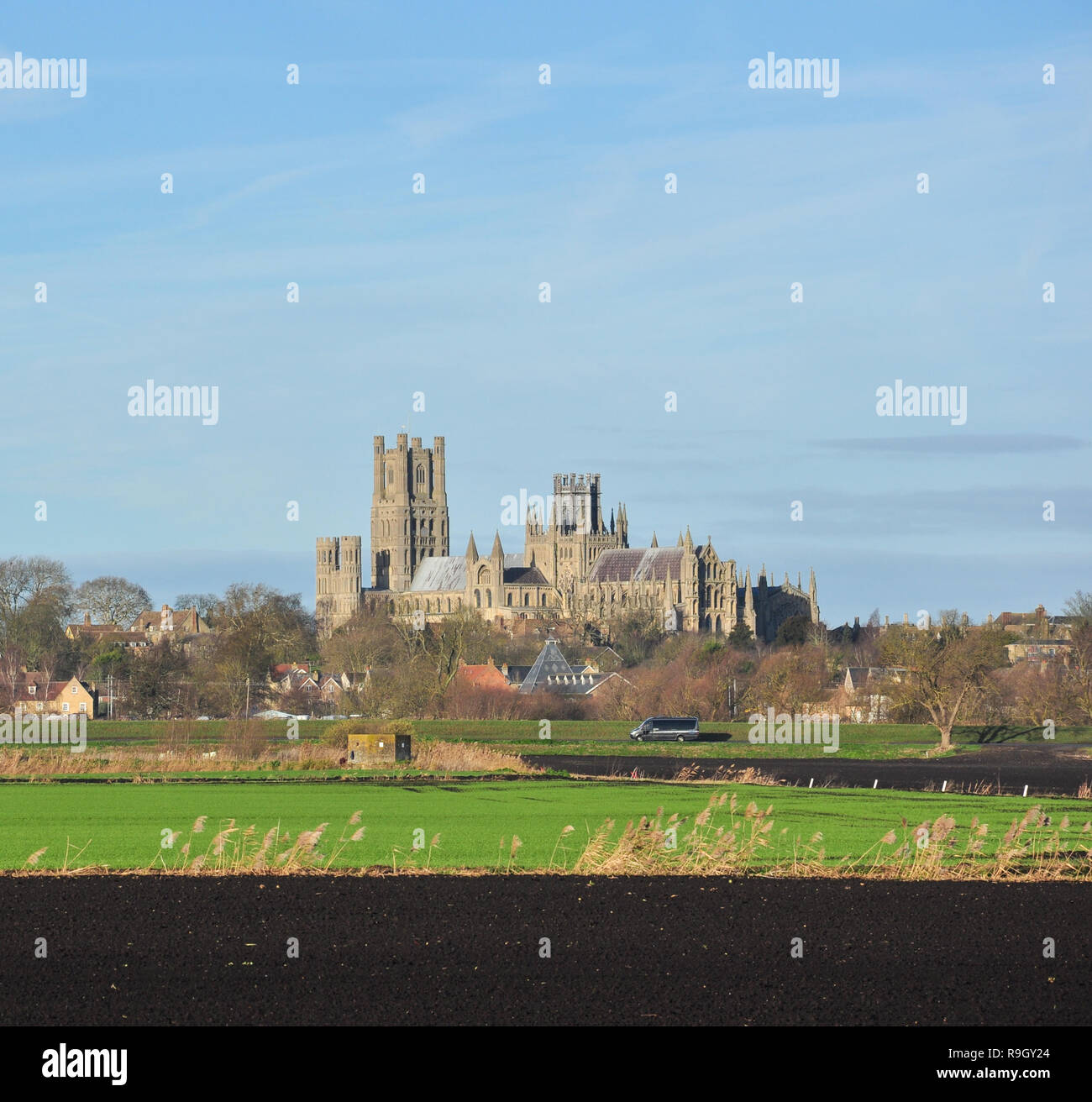 Ely Cathedral (with Maltings in front and black fen soil in foreground ...