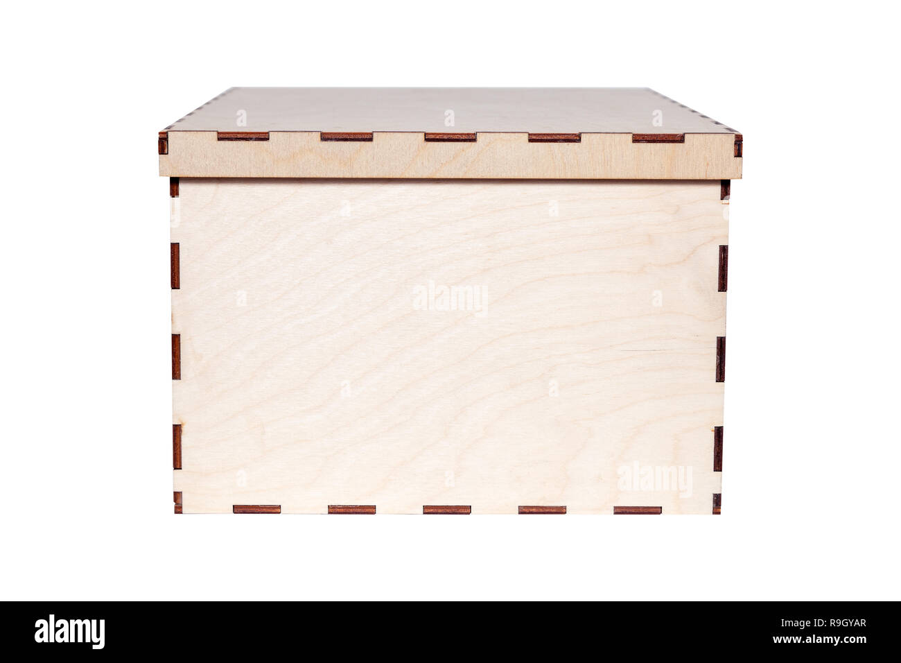 Closeup natural wood texture closed box with lid, unpainted isolated on ...