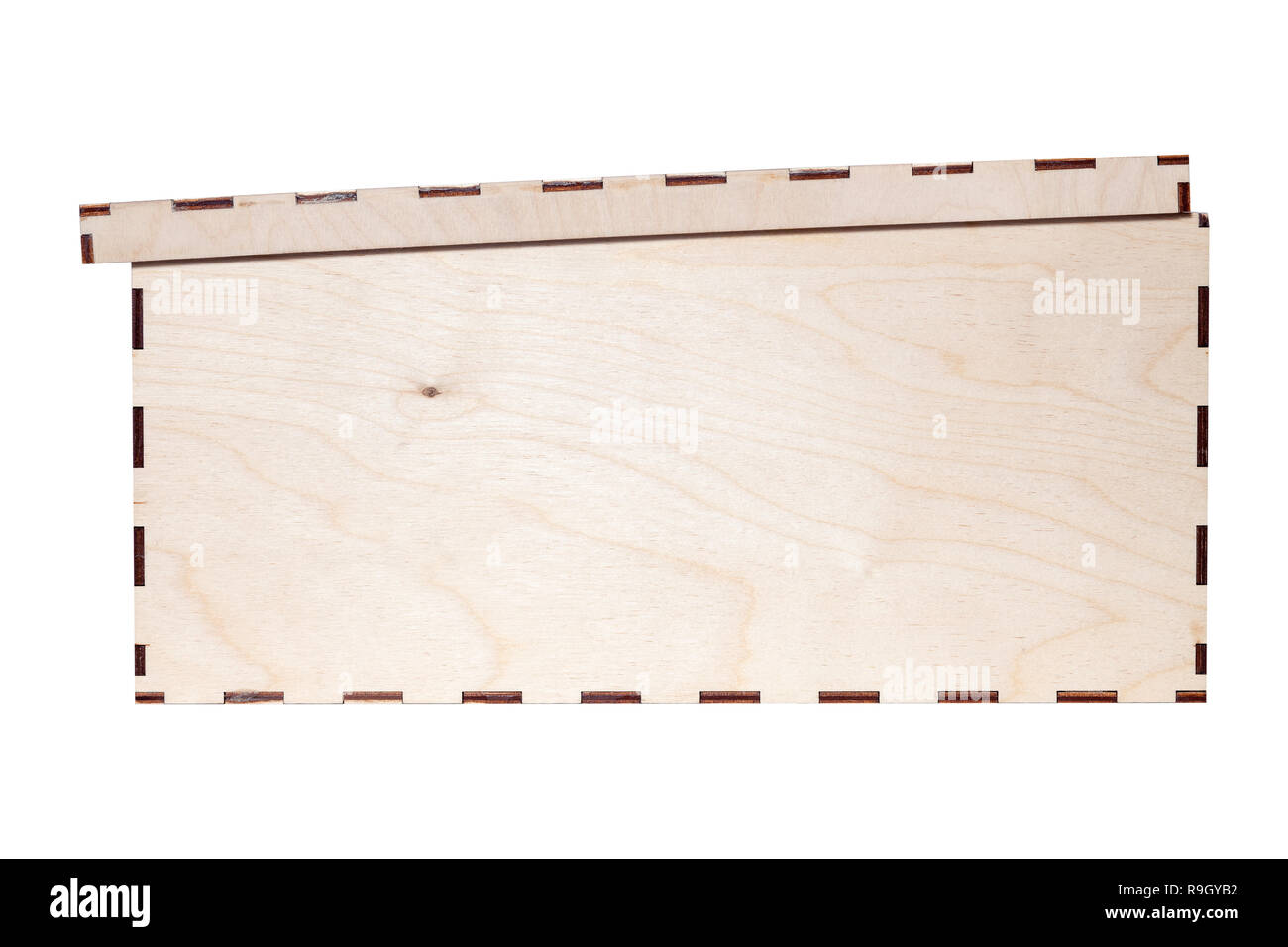 Closeup natural wood texture closed box with lid, unpainted isolated on ...