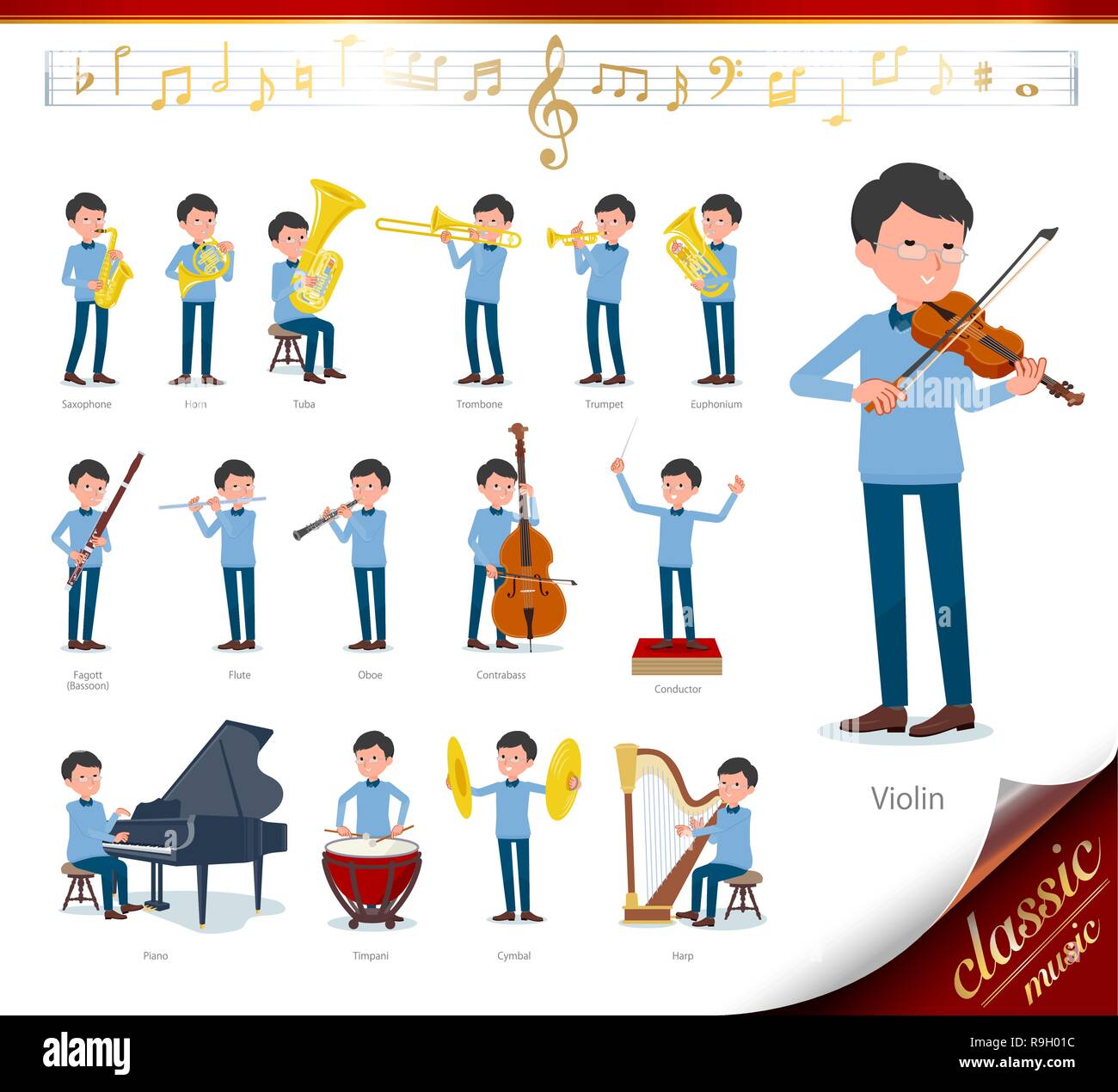 A set of man on classical music performances.There are actions to play ...