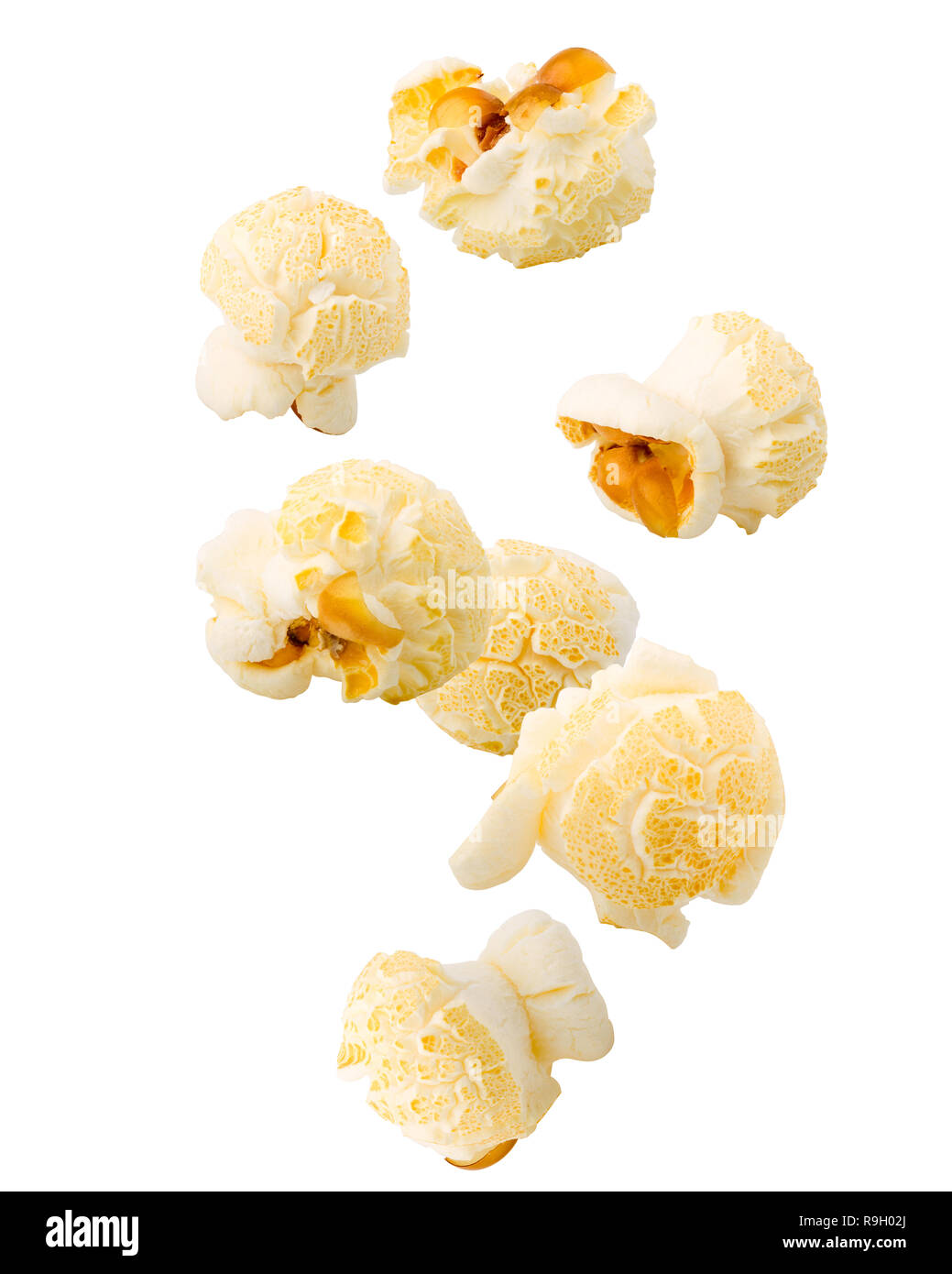 Falling popcorn, isolated on white background, clipping path, full ...