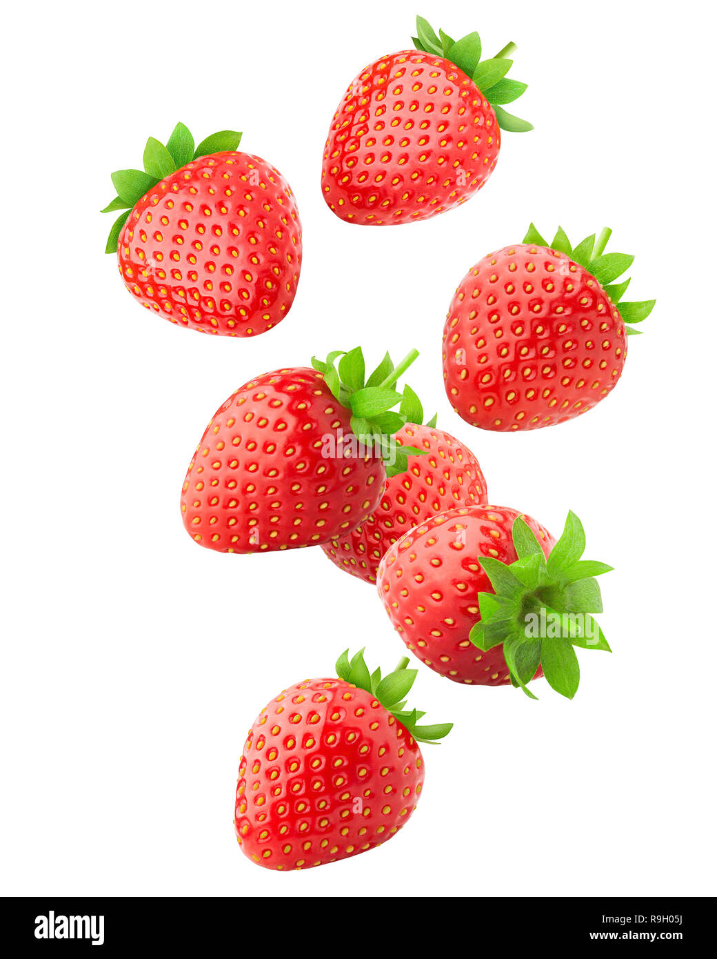Falling strawberry isolated on white background, clipping path, full ...