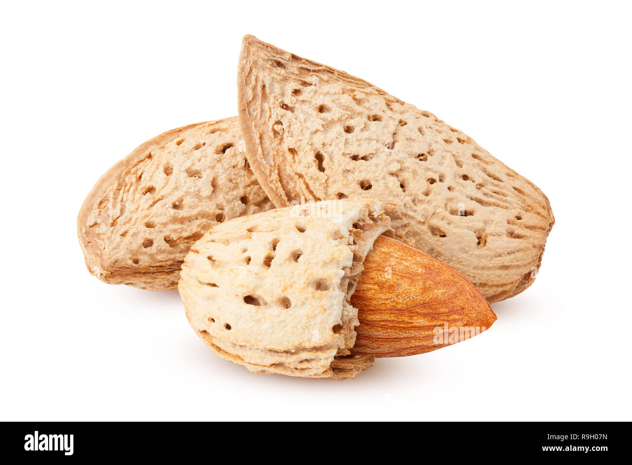 Almond nut in shell isolated on white background, clipping path, full ...