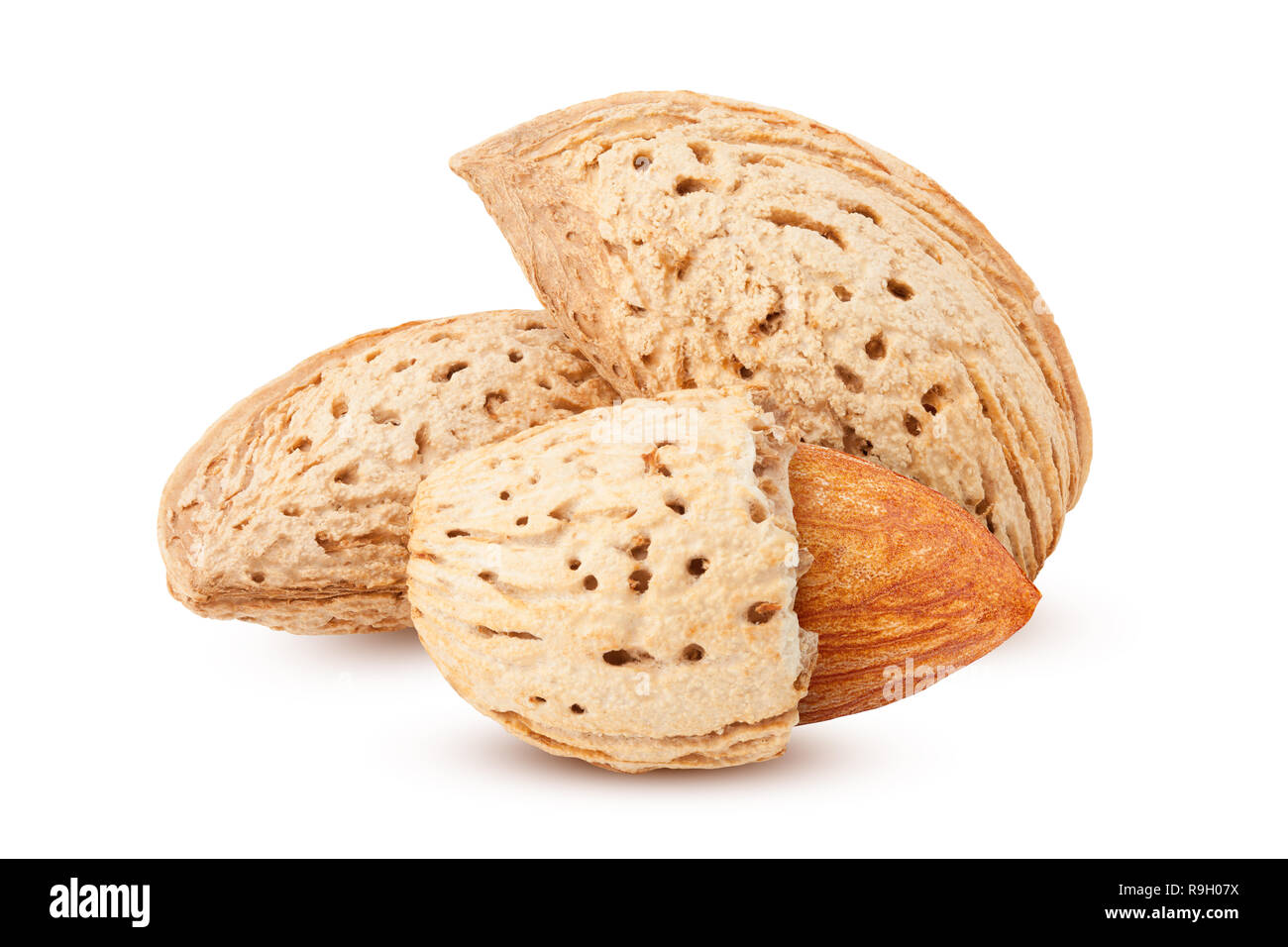 Almond nut in shell isolated on white background, clipping path, full ...