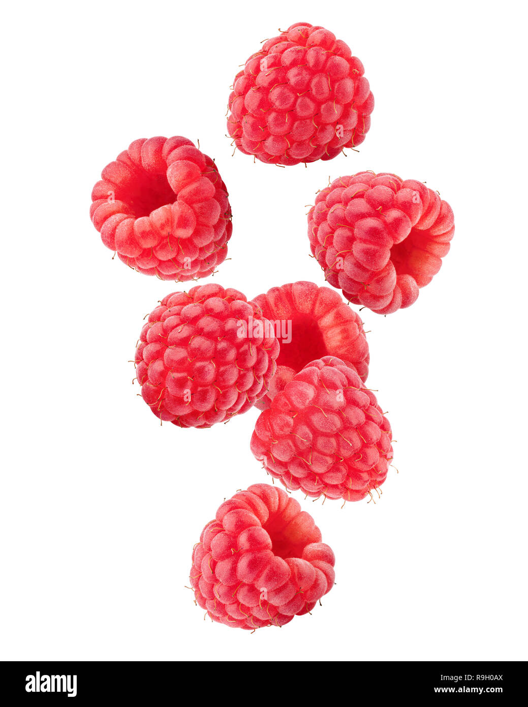 Falling Raspberry isolated on white background, clipping path, full ...