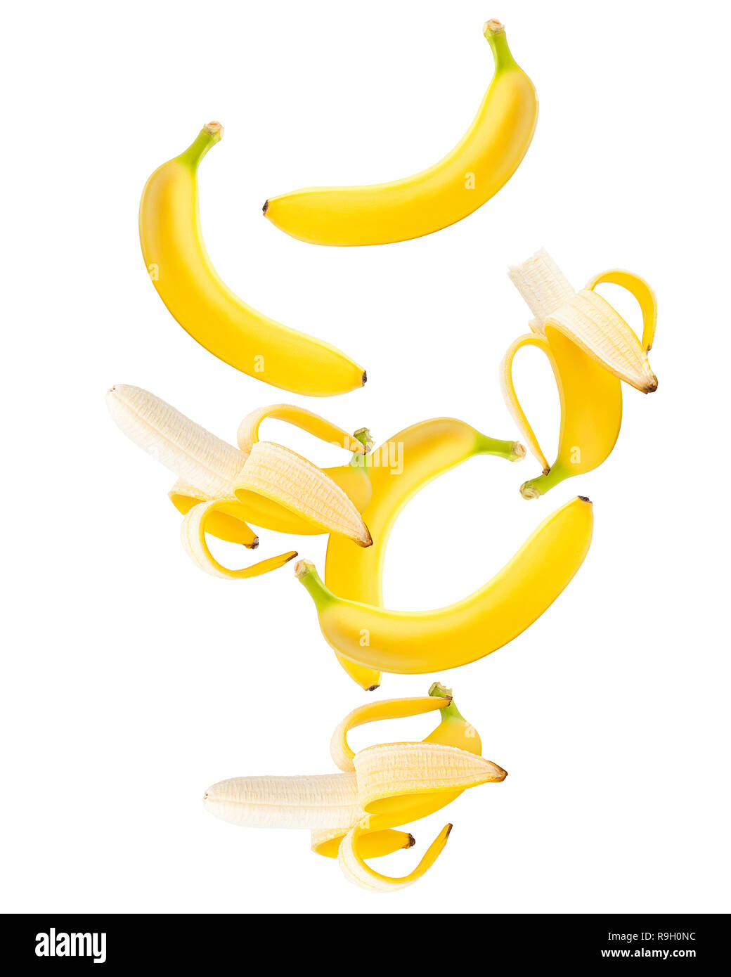 Falling banana isolated on white background, clipping path, full depth ...