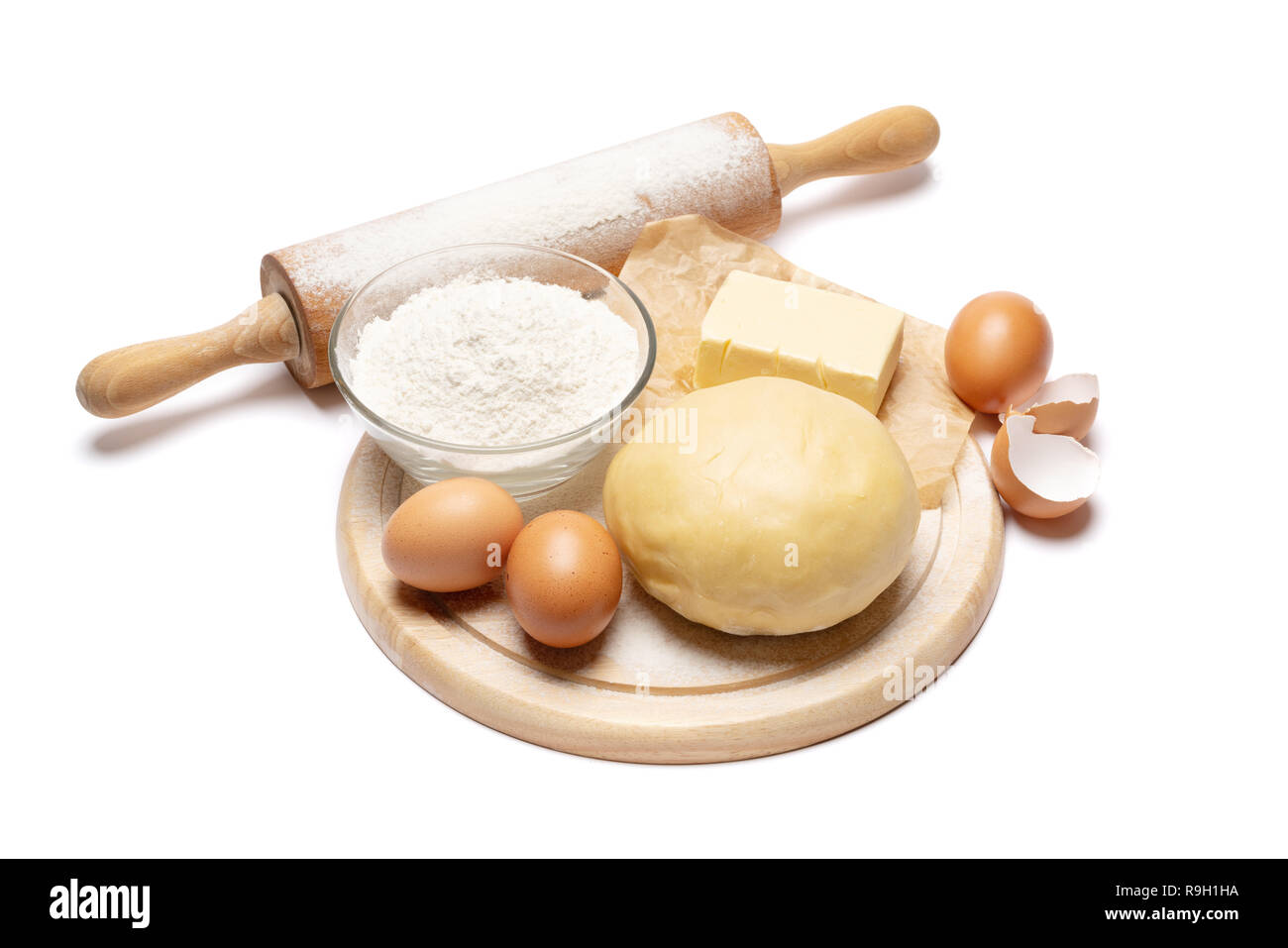 unrolled and unbaked Shortcrust pastry dough recipe on white background ...