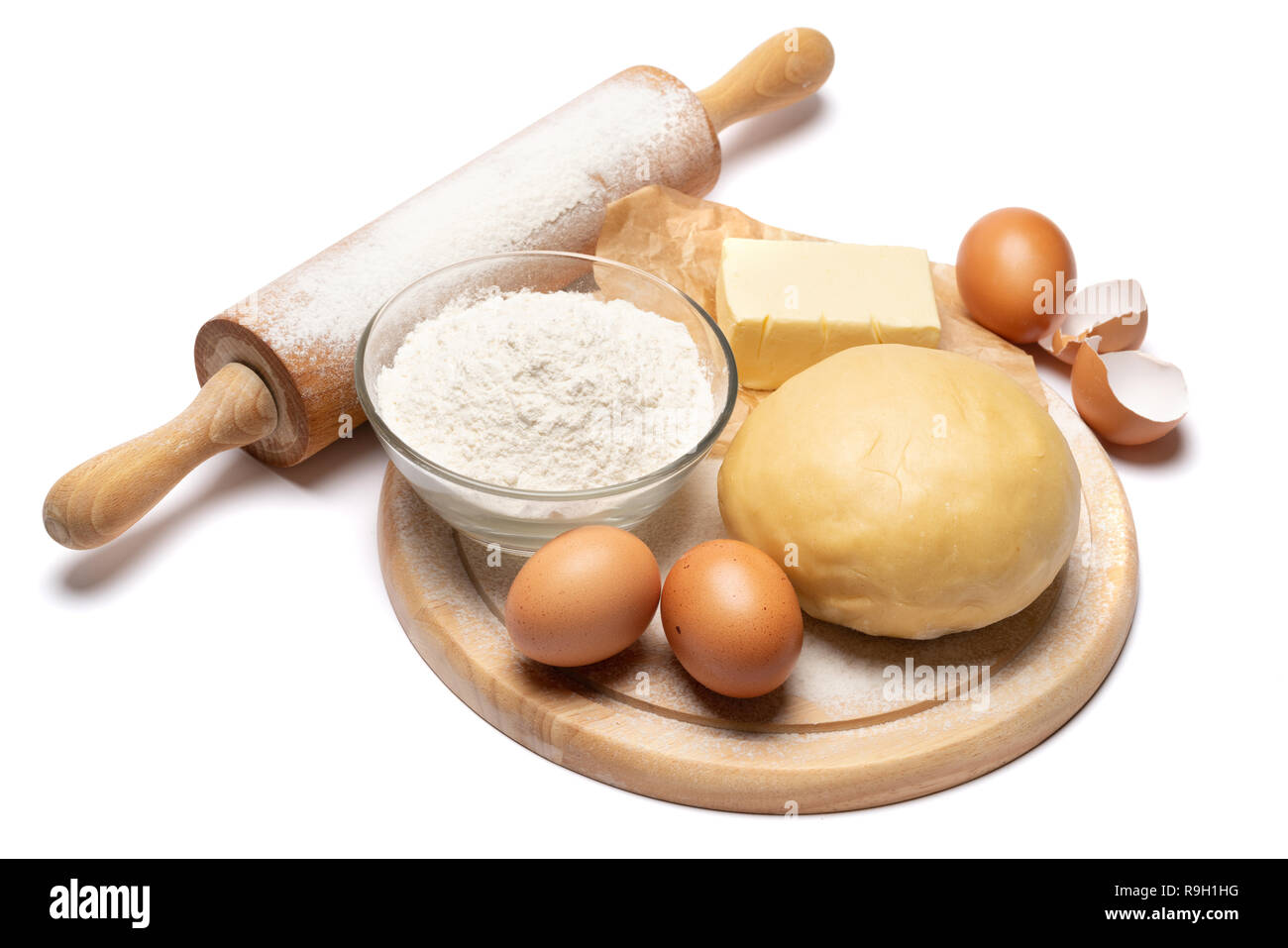 unrolled and unbaked Shortcrust pastry dough recipe on white background ...