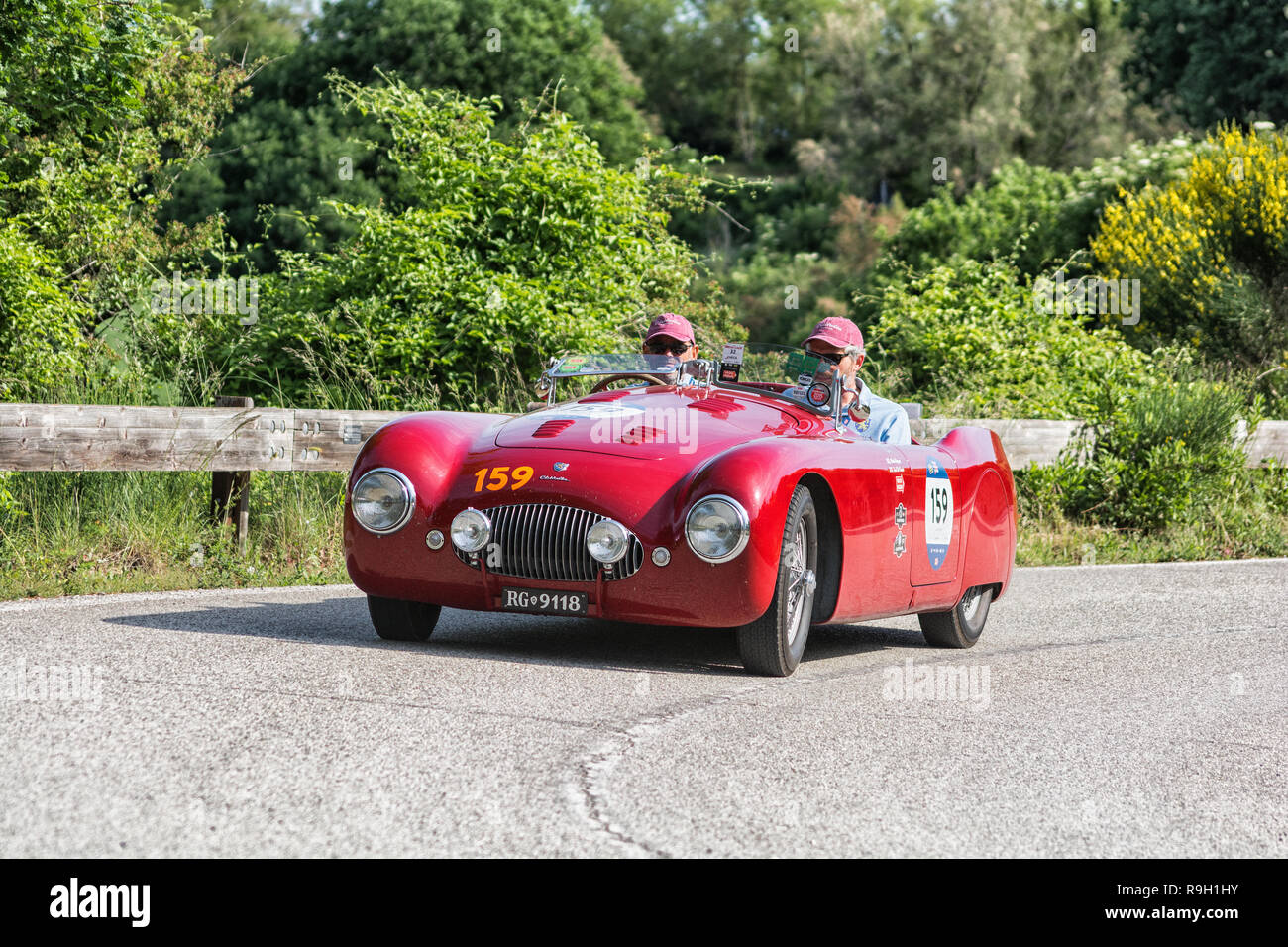 CISITALIA 202 S MM SPIDER 1948 on an old racing car in rally Mille ...