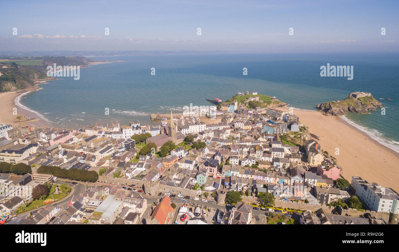 Drone Aerial view of Tenby, Pembrokeshire, Wales Stock Photo - Alamy