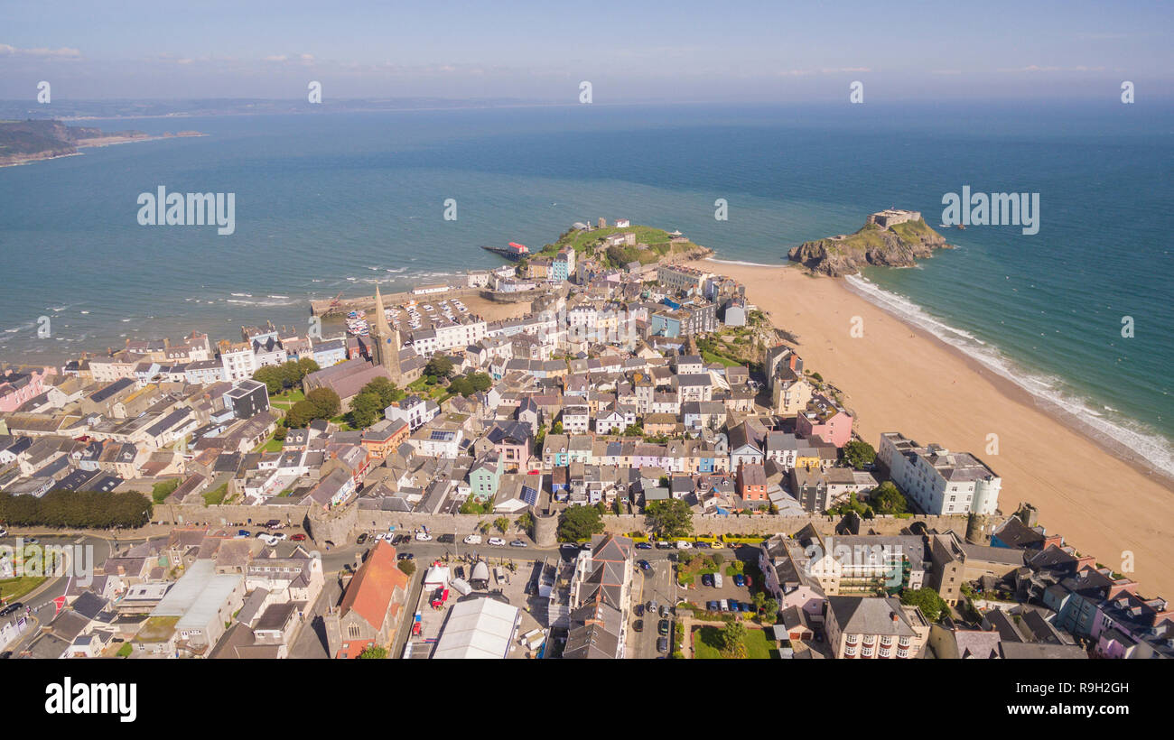 Drone Aerial view of Tenby, Pembrokeshire, Wales Credit: Phillip ...