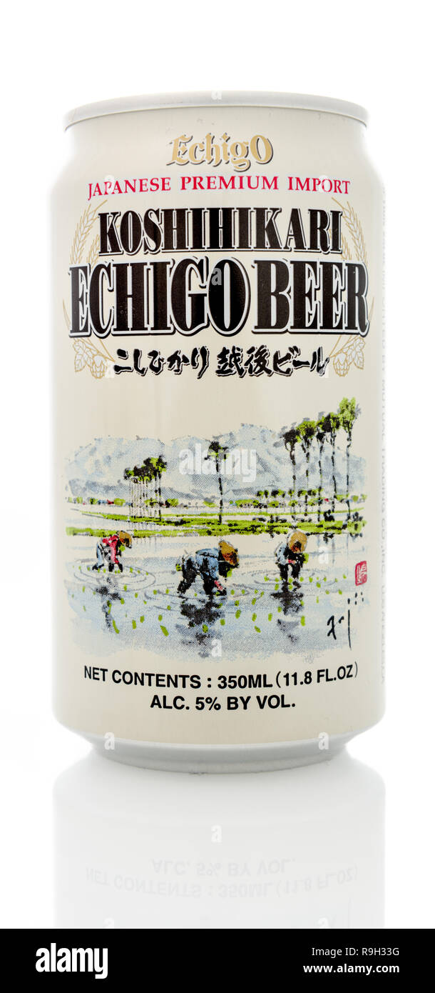 Winneconne, WI - 10 December 2018: A can of Echigo Koshihikari echigo ...
