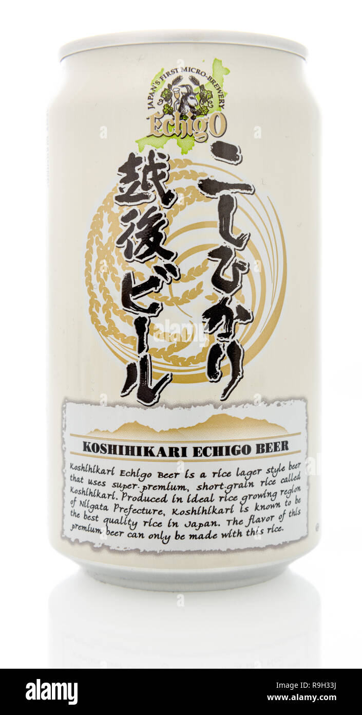 Winneconne, WI - 10 December 2018: A can of Echigo Koshihikari echigo ...