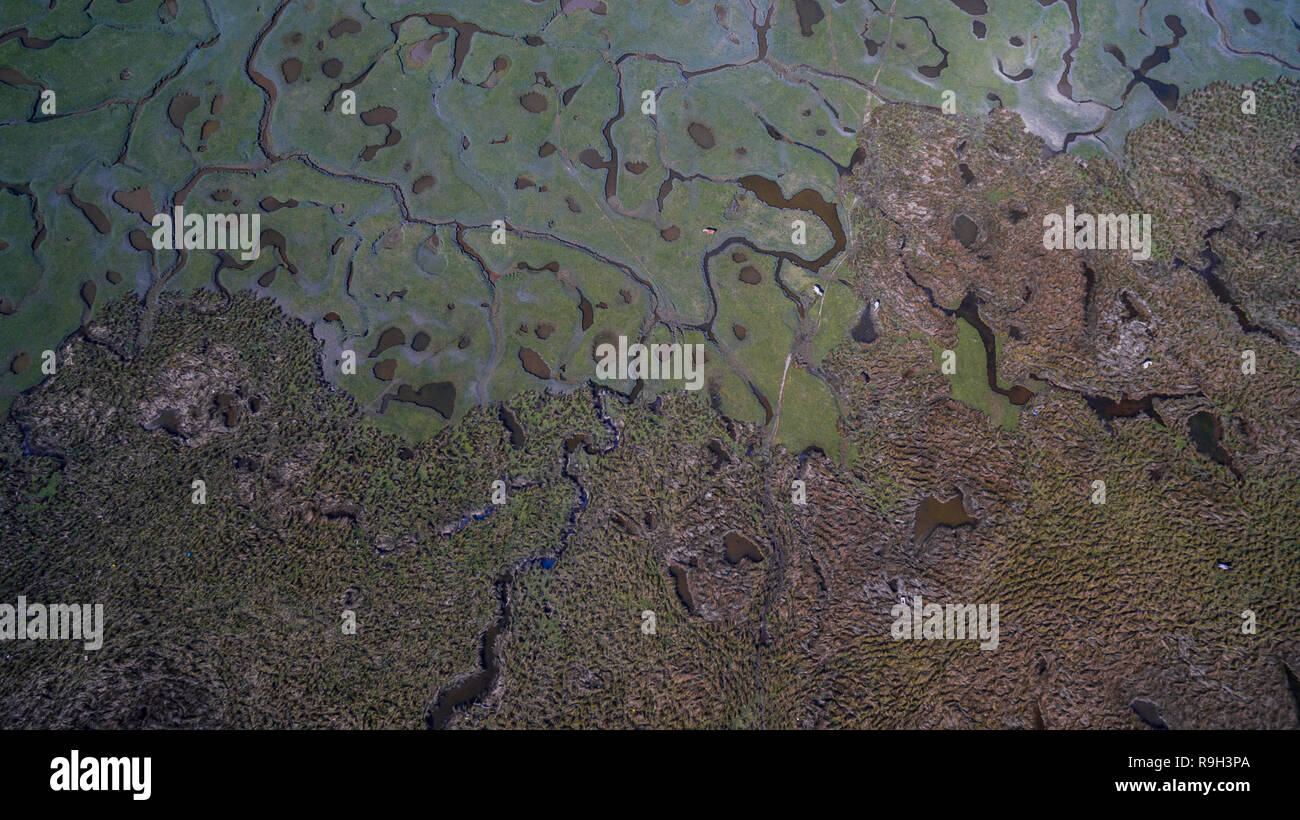 Woebly Castle and Landimore Marsh aerial views, Gower Peninsula ...