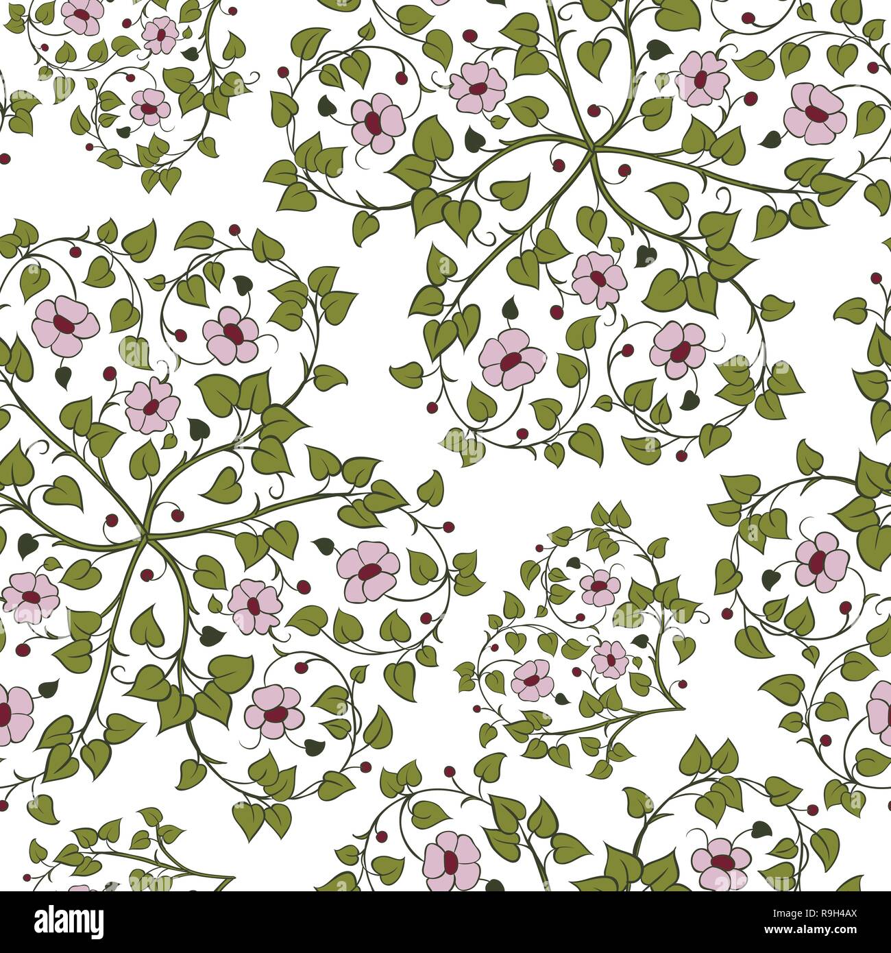 Seamless pattern with intertwining branches of hearts on a white ...
