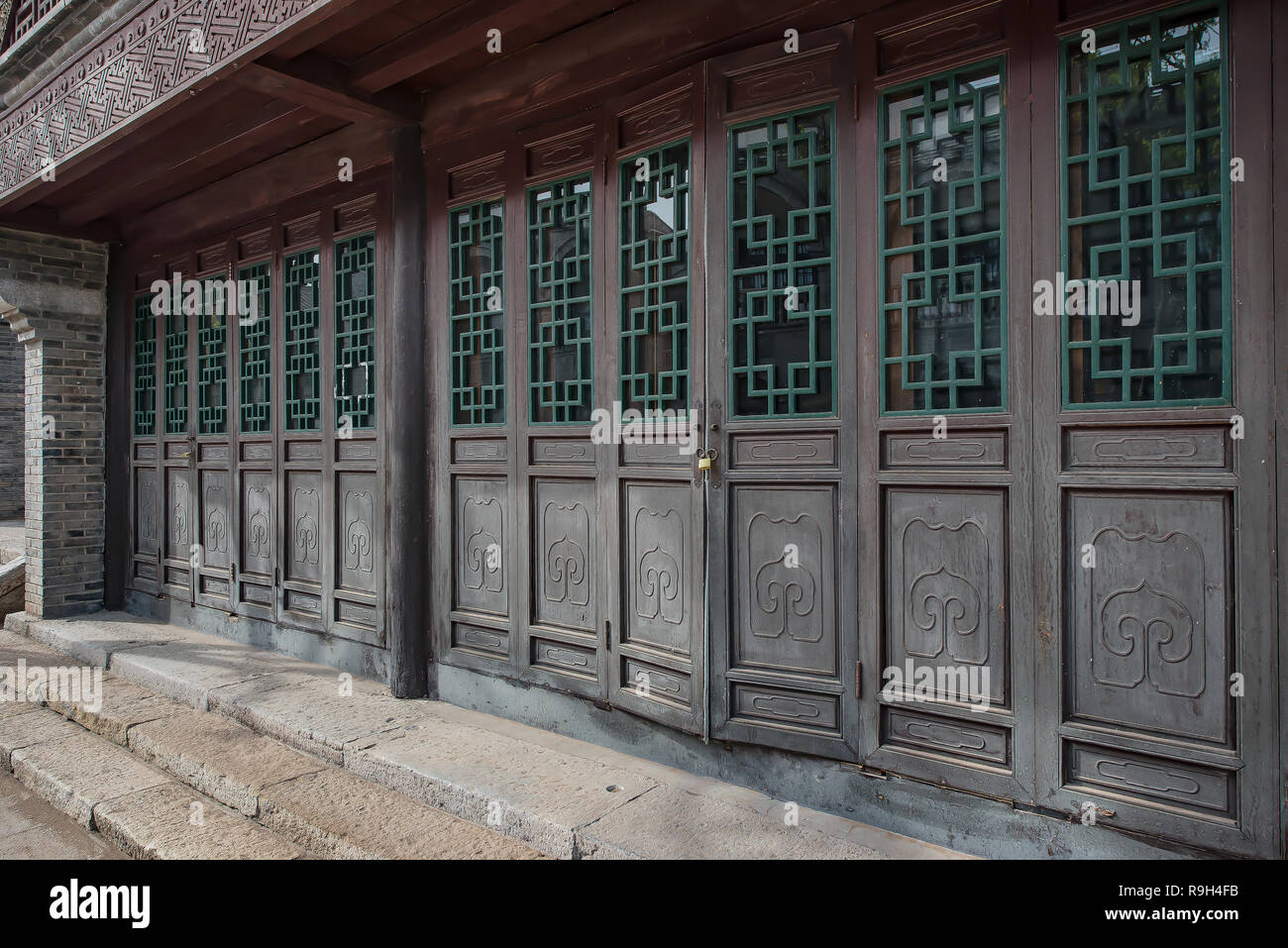 Chinese folding doors, made with woods and glasses Stock Photo - Alamy
