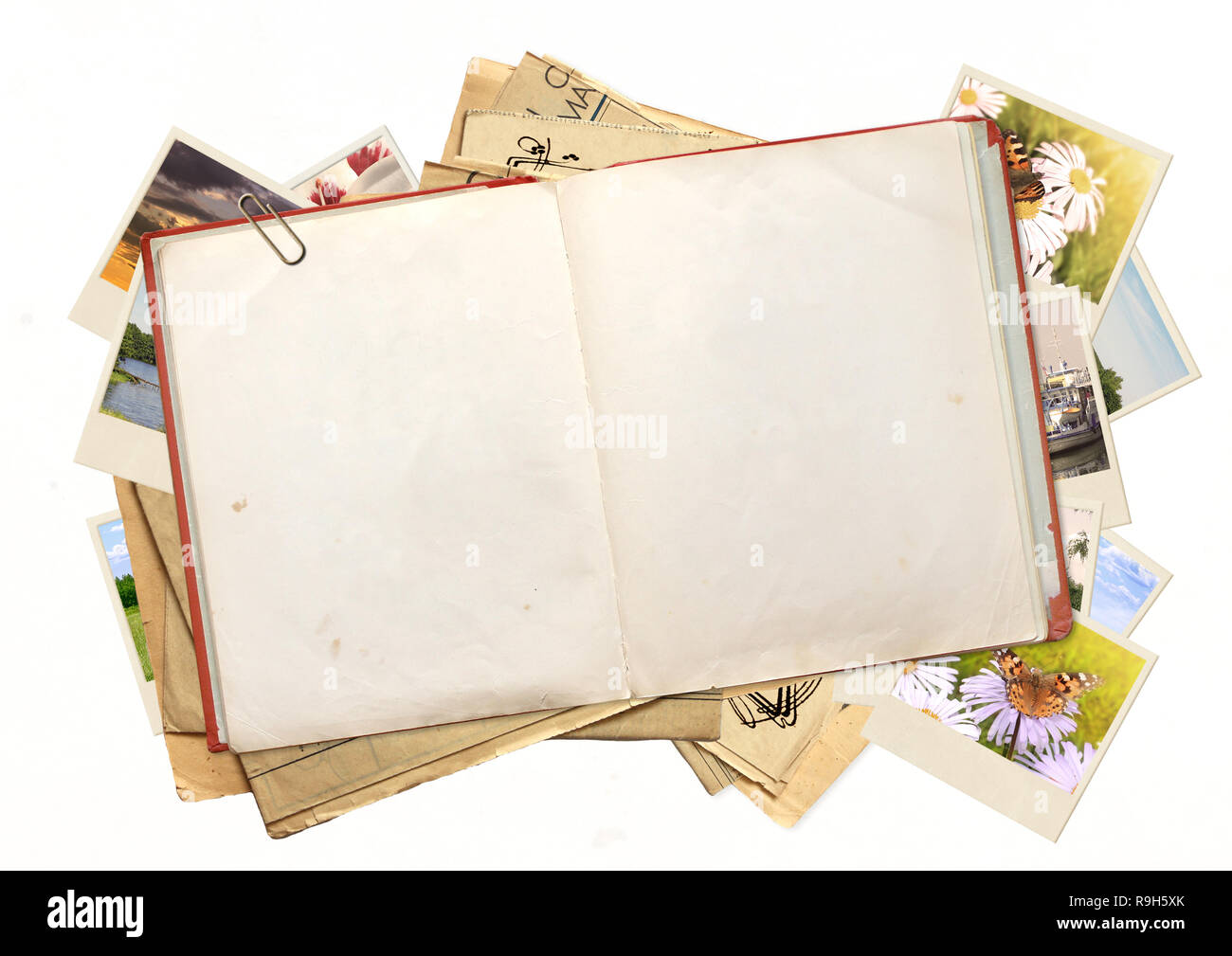Old book and photos. Objects isolated over white Stock Photo - Alamy
