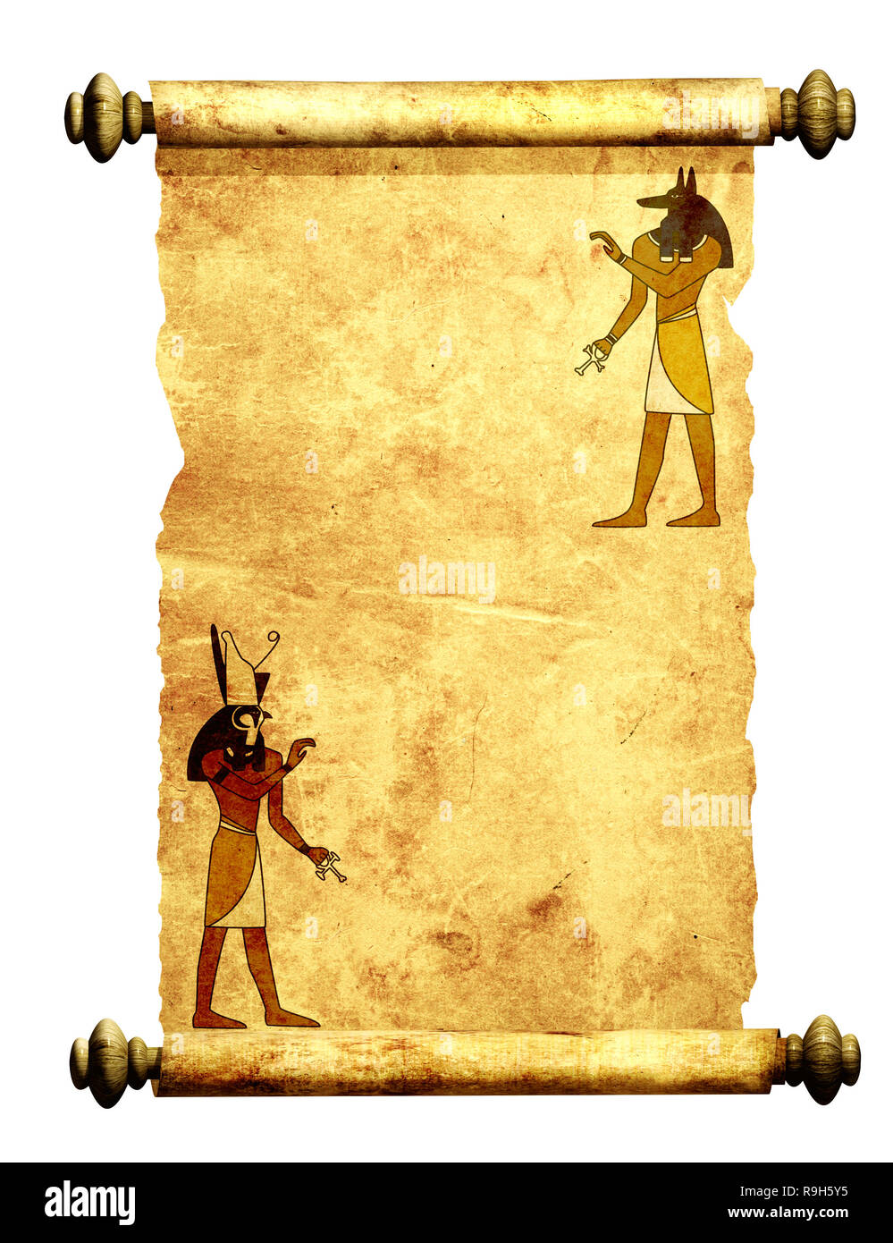 Scroll with Egyptian gods images - Anubis and Horus. Object isolated ...