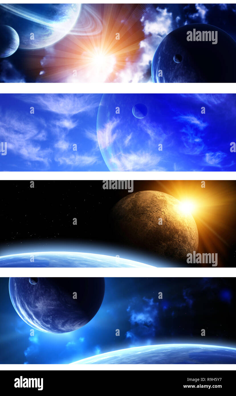 Set of space banners. A beautiful space scene with planets and nebula ...