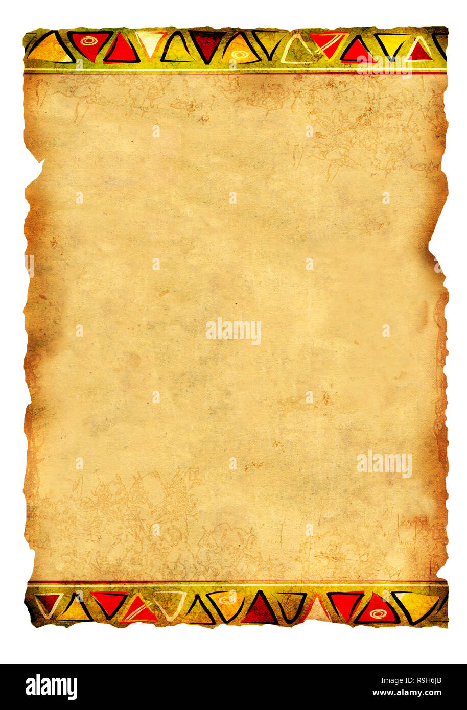 Old parchment with African traditional patterns. Isolated on white ...