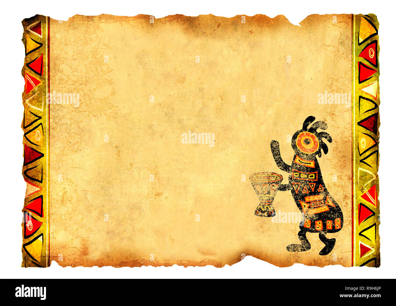 Old parchment with African traditional patterns. Isolated on white ...