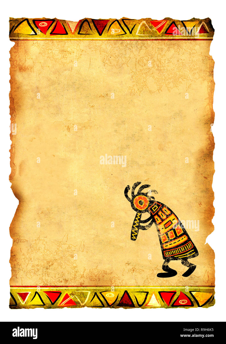 Old parchment with African traditional patterns. Isolated on white ...