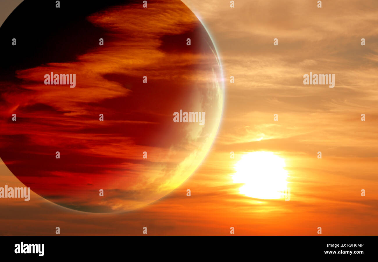 Fantastic sunset in alien planet Stock Photo - Alamy