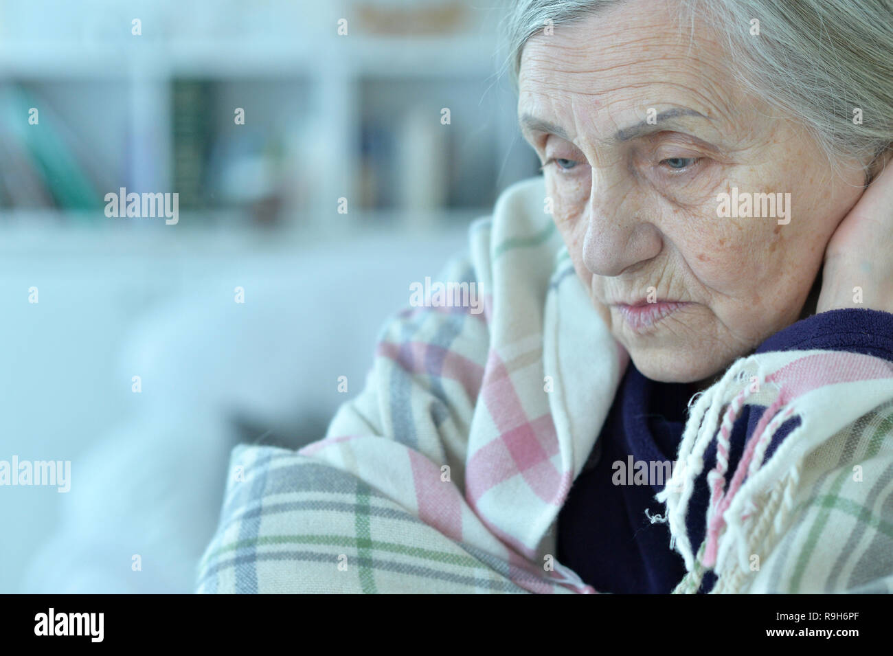Close up portrait of tired senior woman posing at home Stock Photo - Alamy