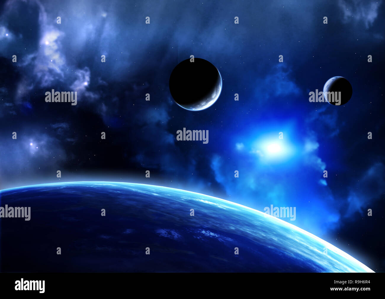 Space flare. A beautiful space scene with planets and nebula Stock ...