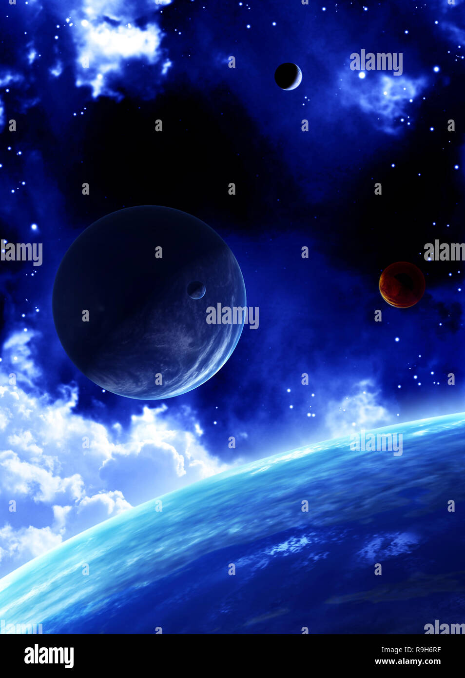 A beautiful space scene with planets and nebula Stock Photo - Alamy