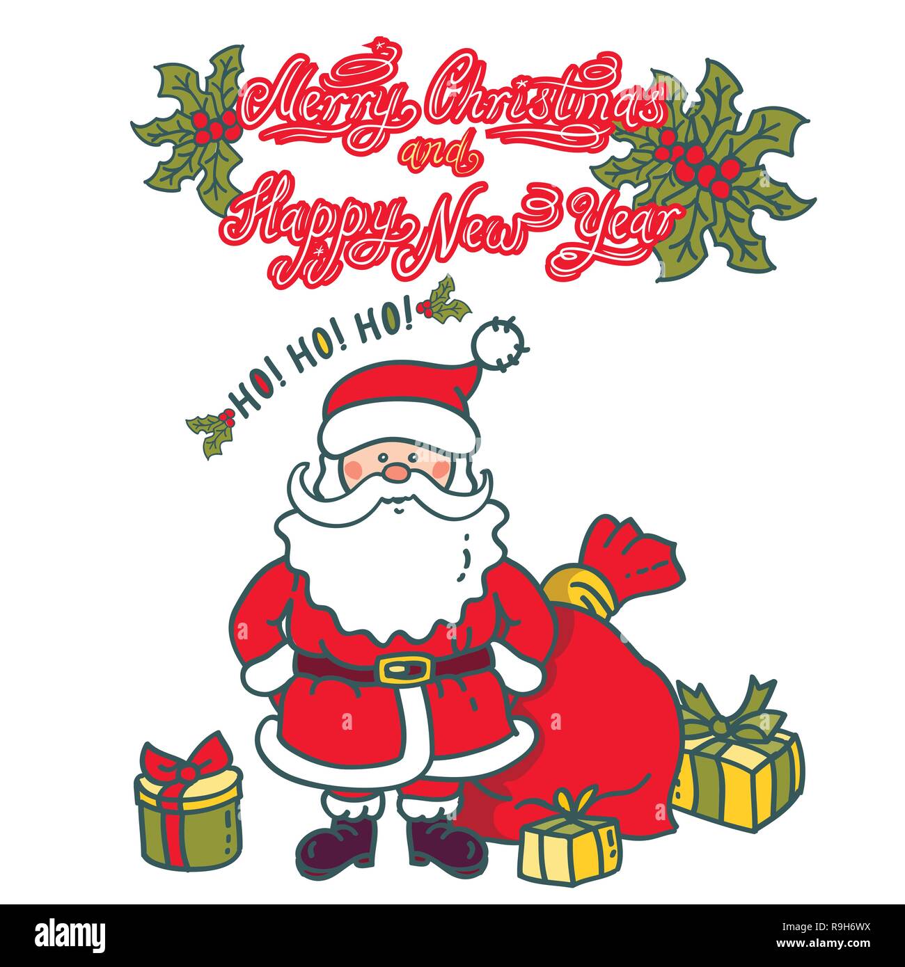 Santa Claus Cartoon Character with gifts and bag. Design for Christmas ...