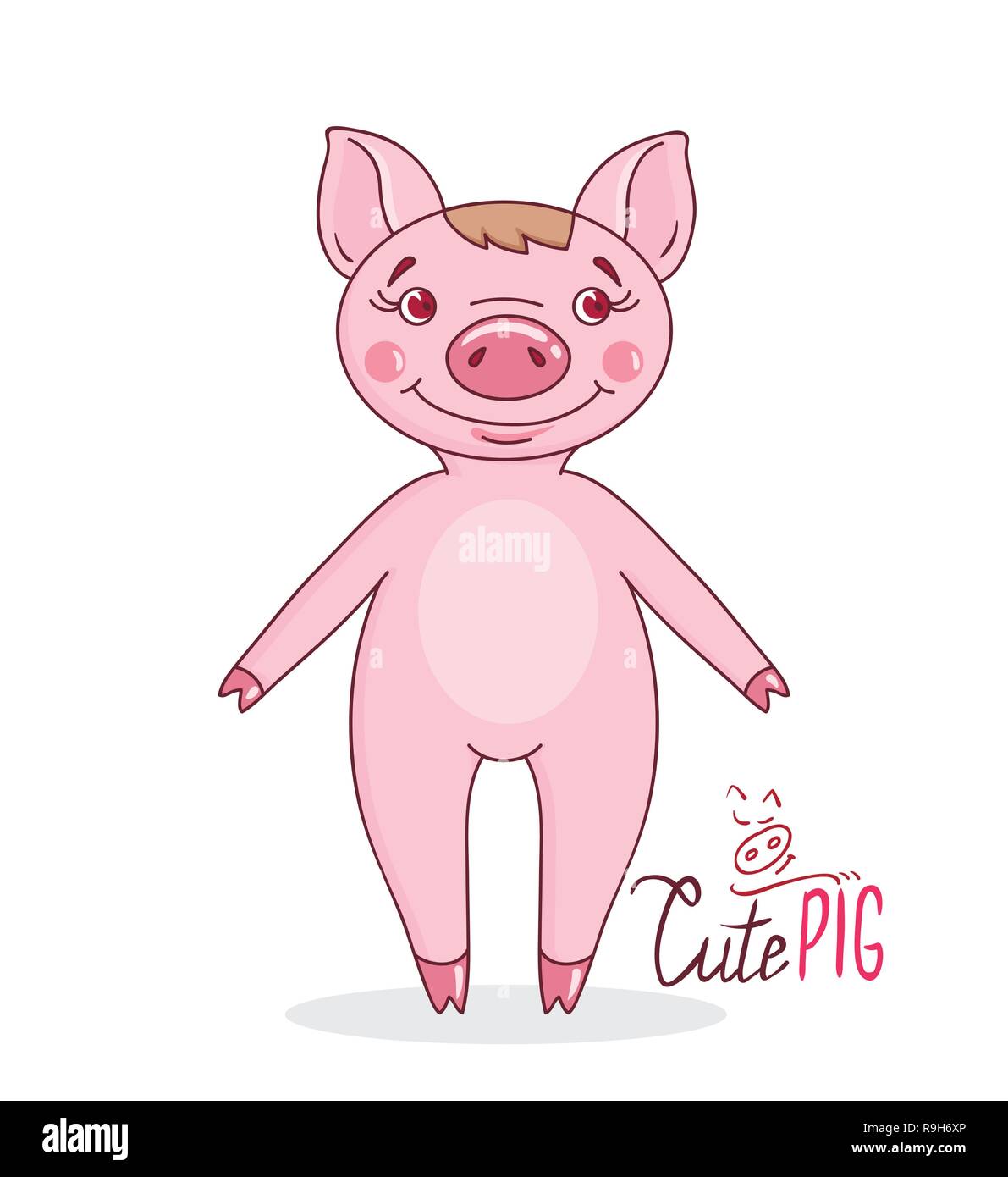 Pig in cartoon style. Hand drawn style vector design for illustration ...