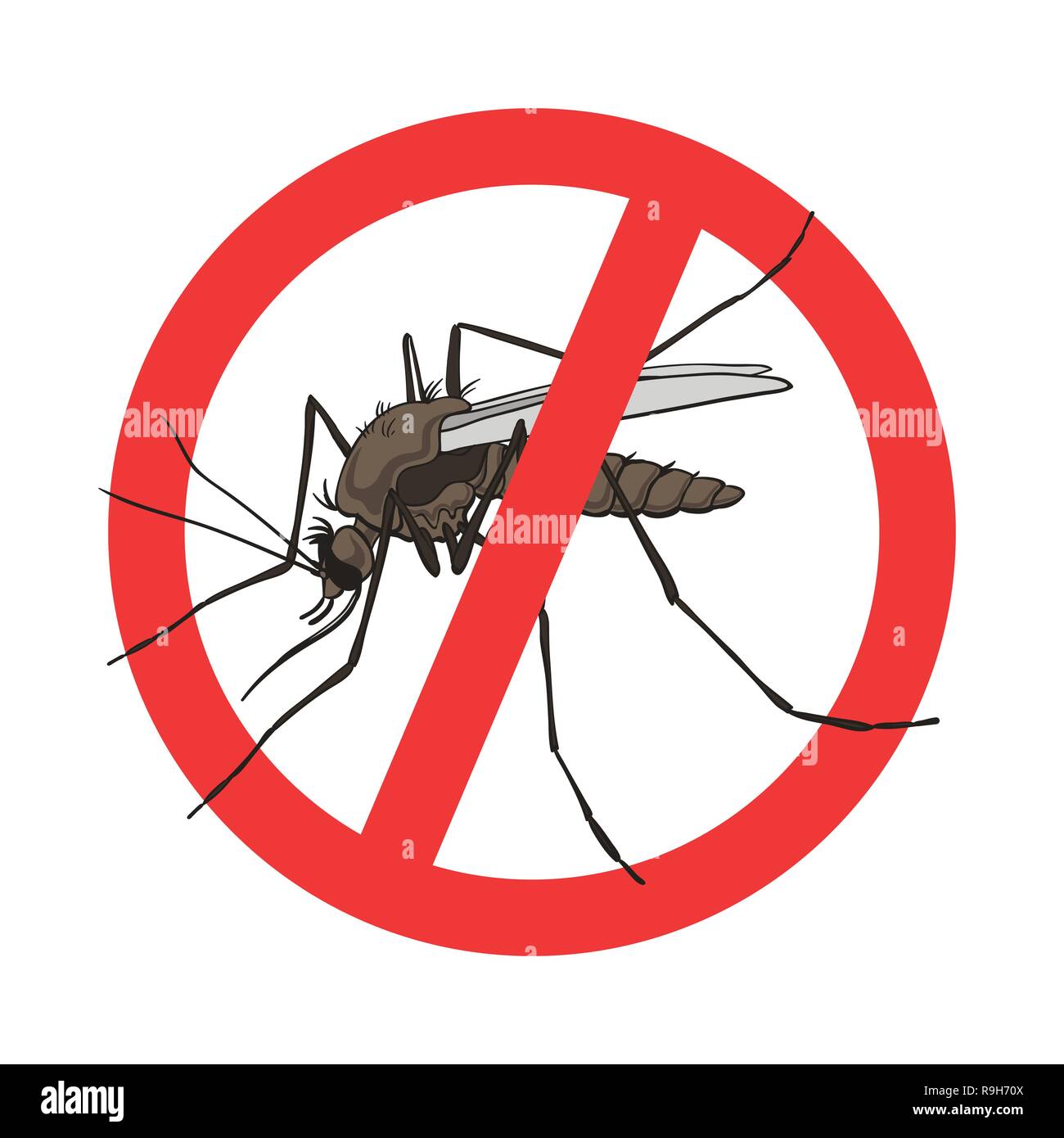 Stop mosquito sign, vector image in a red crossed out circle. Mosquito ...