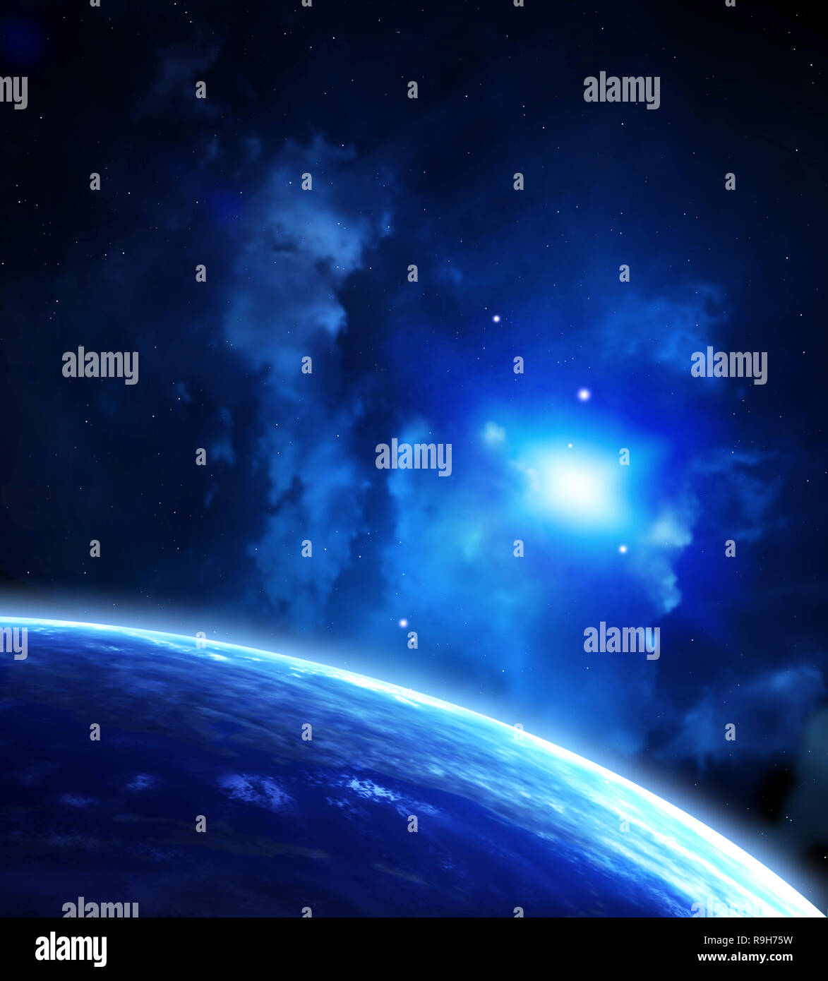 A beautiful space scene with planets and nebula Stock Photo - Alamy