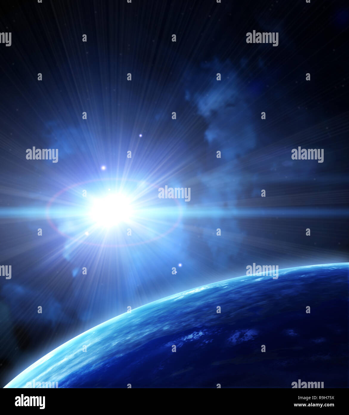 A beautiful space scene with planets and nebula Stock Photo - Alamy