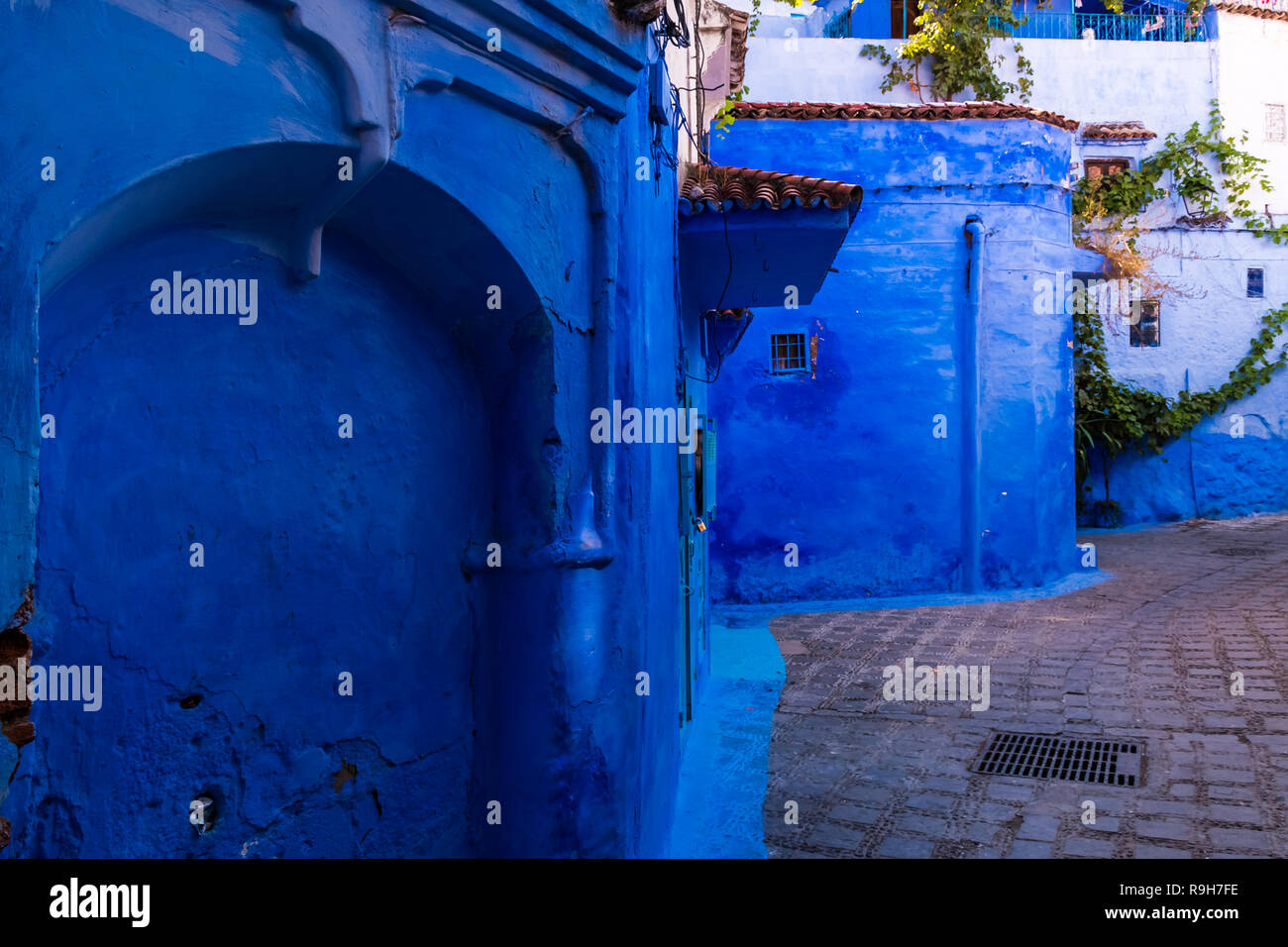 Beautiful blue street of the blue medina of Chefchaouen, Morocco in ...