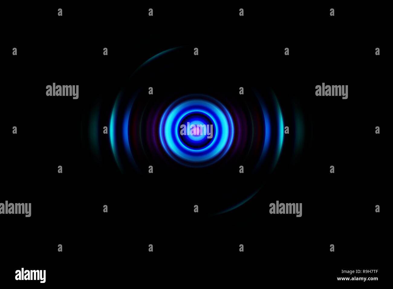 Abstract blue circle effect with sound waves oscillating, technology ...