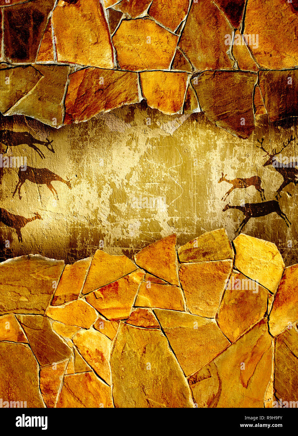 Grunge background with drawings of the primitive person Stock Photo - Alamy