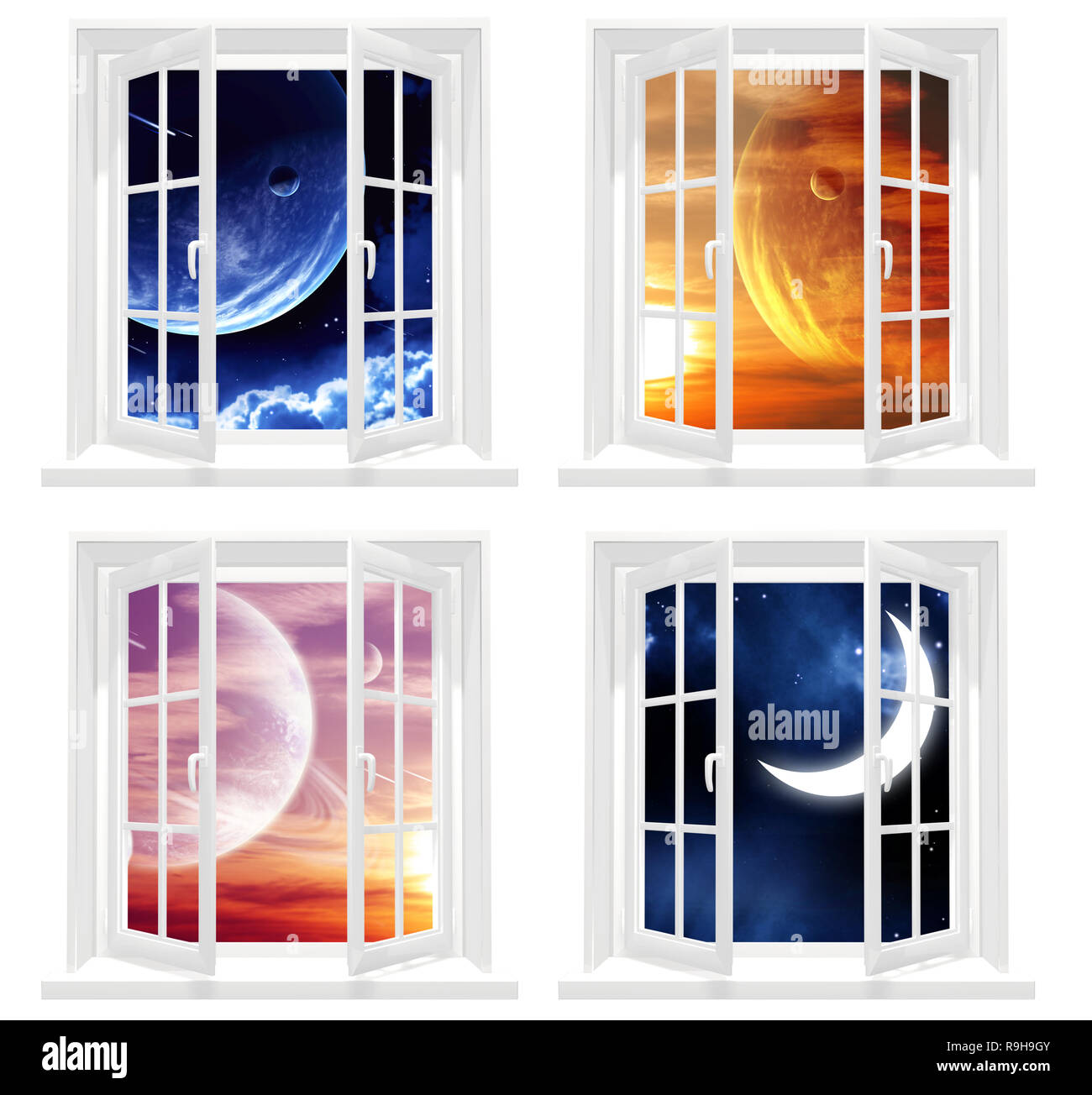 Collection of space windows. Isolated over white Stock Photo - Alamy