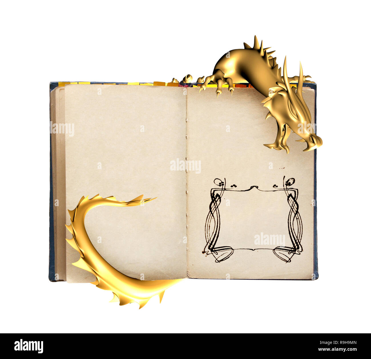 Dragon and old book. Object isolated over white Stock Photo - Alamy