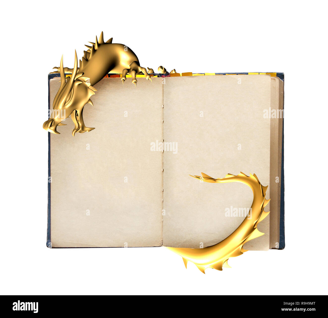 Dragon and old book. Object isolated over white Stock Photo - Alamy