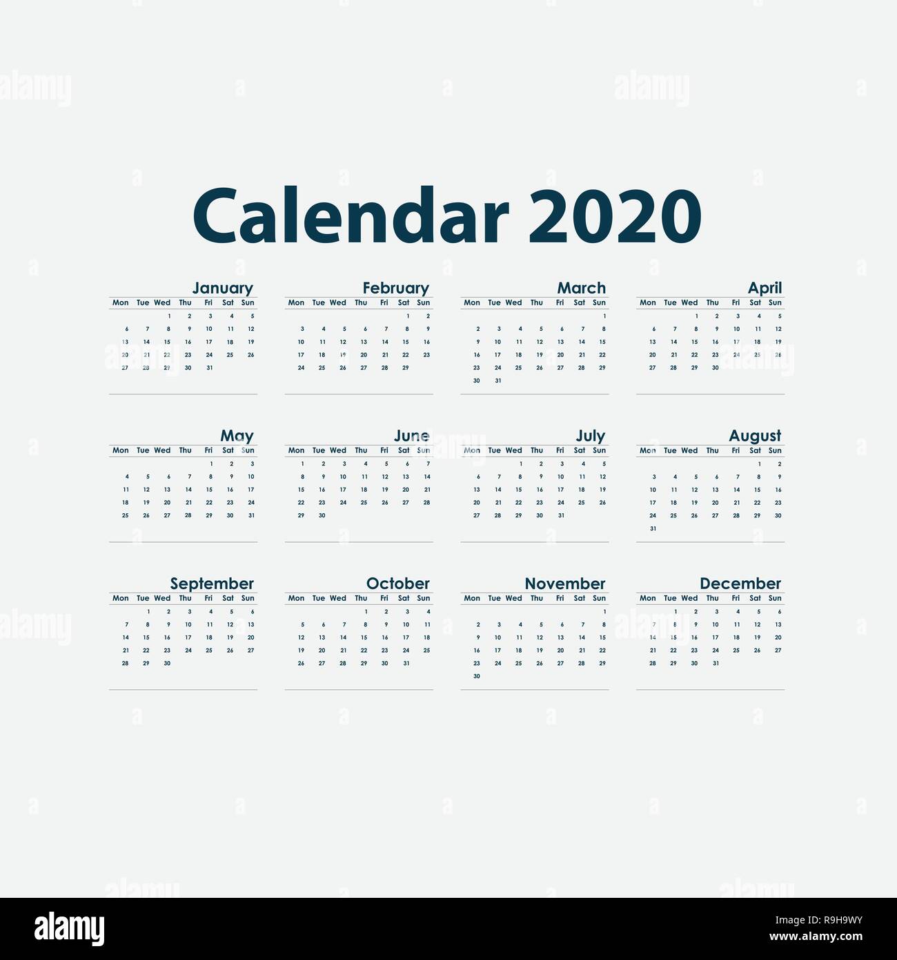 2020 Calendar Template.Calendar 2020 Set of 12 Months.Yearly calendar ... 2020 Calendar Template.Calendar 2020 Set of 12 Months.Yearly calendar ...