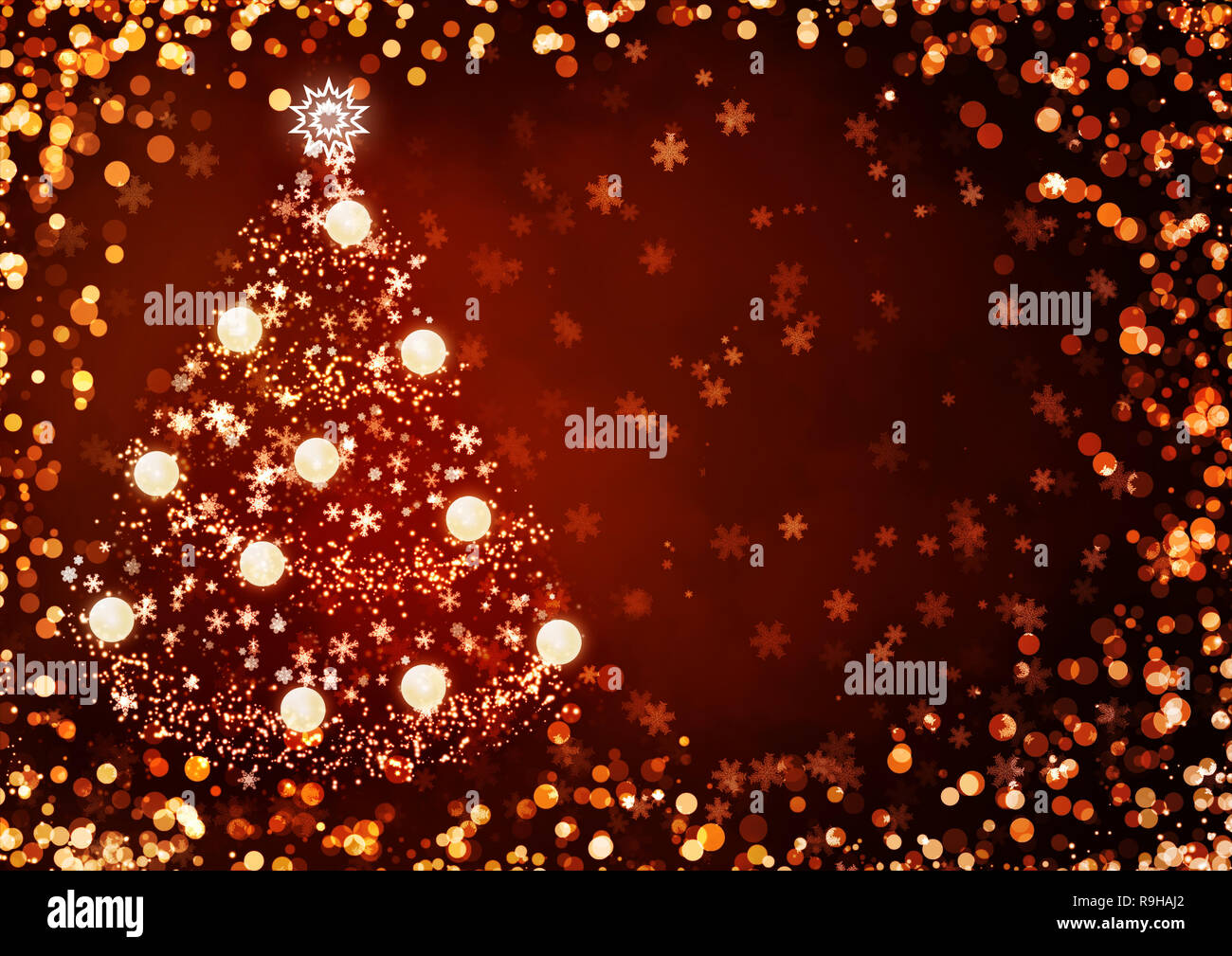 Horizontal background of red color with christmas tree Stock Photo - Alamy