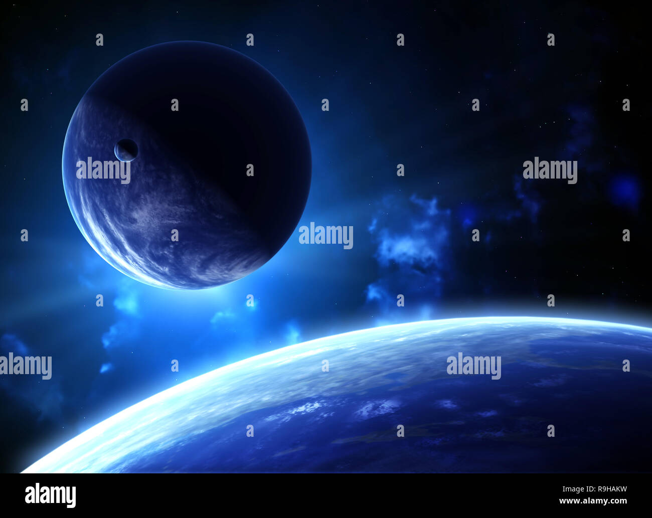 A beautiful space scene with planets and nebula Stock Photo - Alamy