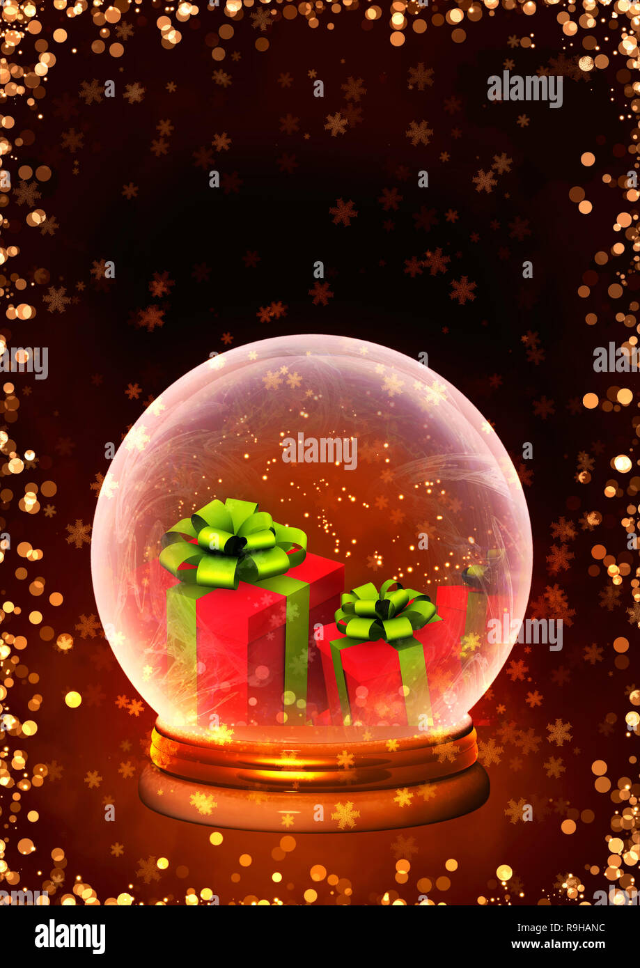 Vertical background with magic ball and gifts Stock Photo - Alamy