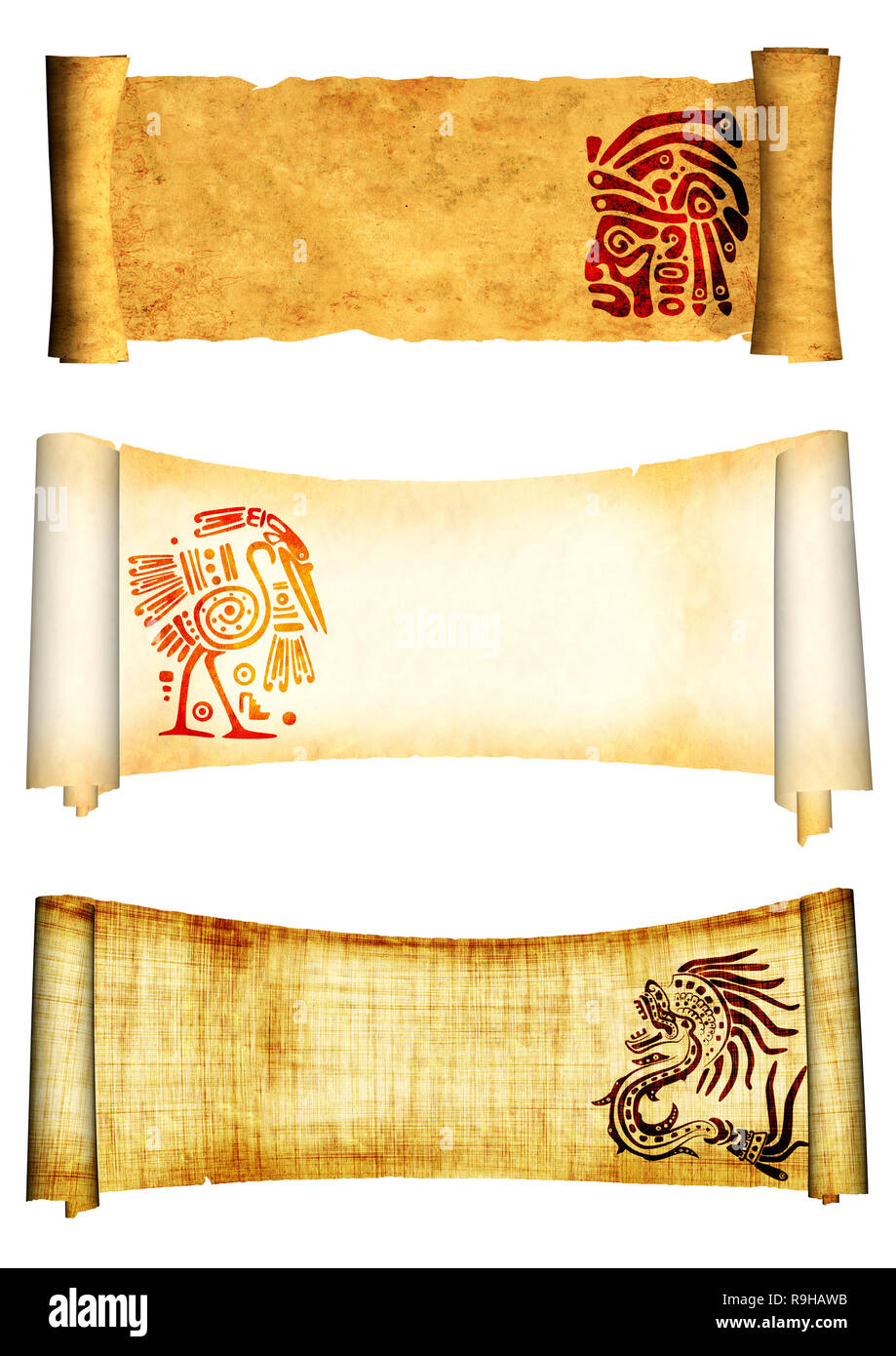 Scrolls with American Indian traditional patterns. Isolated over white ...