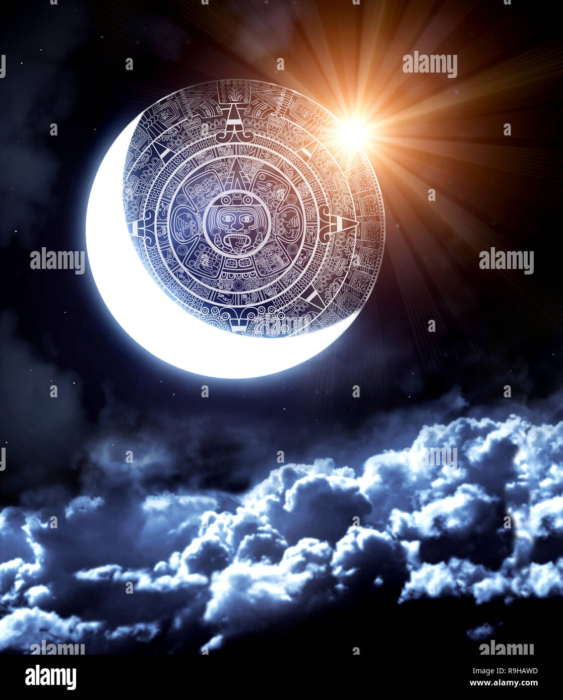 2012. Maya prophecy. Vertical background with calendar and space cloud ...