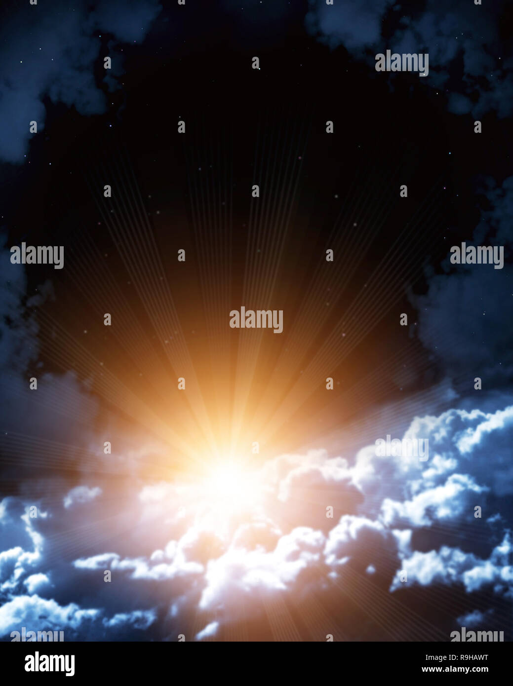 Night fairy tale - bright sun in the night sky Stock Photo - Alamy