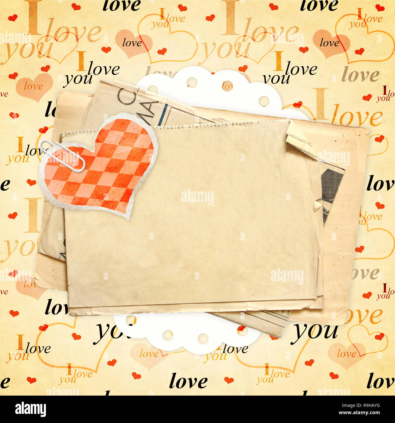 Square valentine background with red heart Stock Photo - Alamy